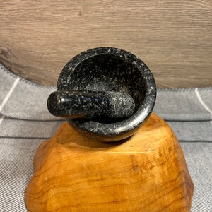 Vintage Hand Crafted Black Stone Rock Mortar and Pestle Kitchen ...