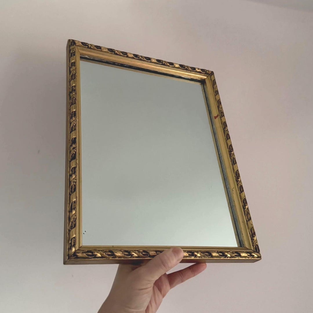 Vintage 1.6kg Ornate Gilt Foliate Leaf Swirl Edge Rectangular Mirror ...