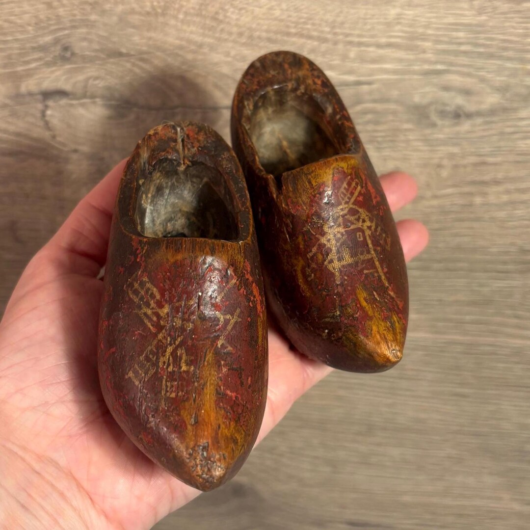 Vintage Windmill Mini Dutch Pair of Hand Crafted Wooden Antique Clogs ...