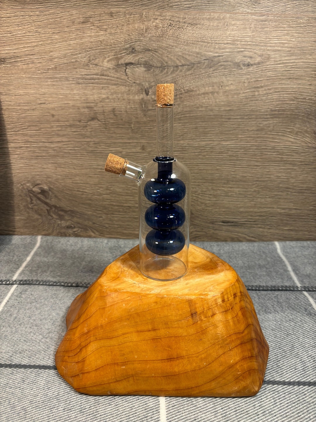 Preloved Oliver Bonas Nami Blue Glass Olive Oil & Vinegar Bottle | 2 in ...