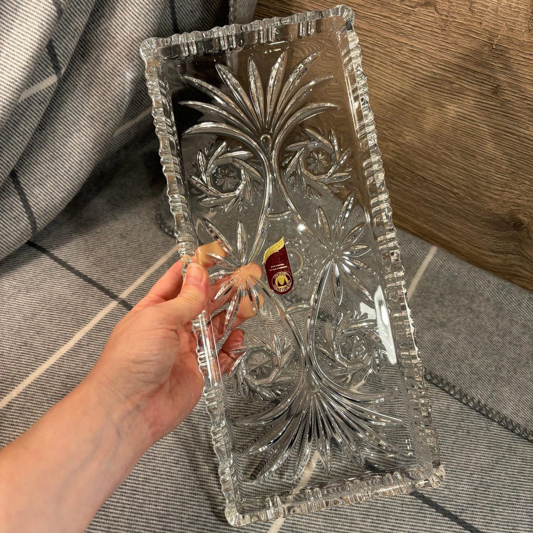 Vintage Original Walther Glass Serving Platter | Heavy Crystal Glass ...