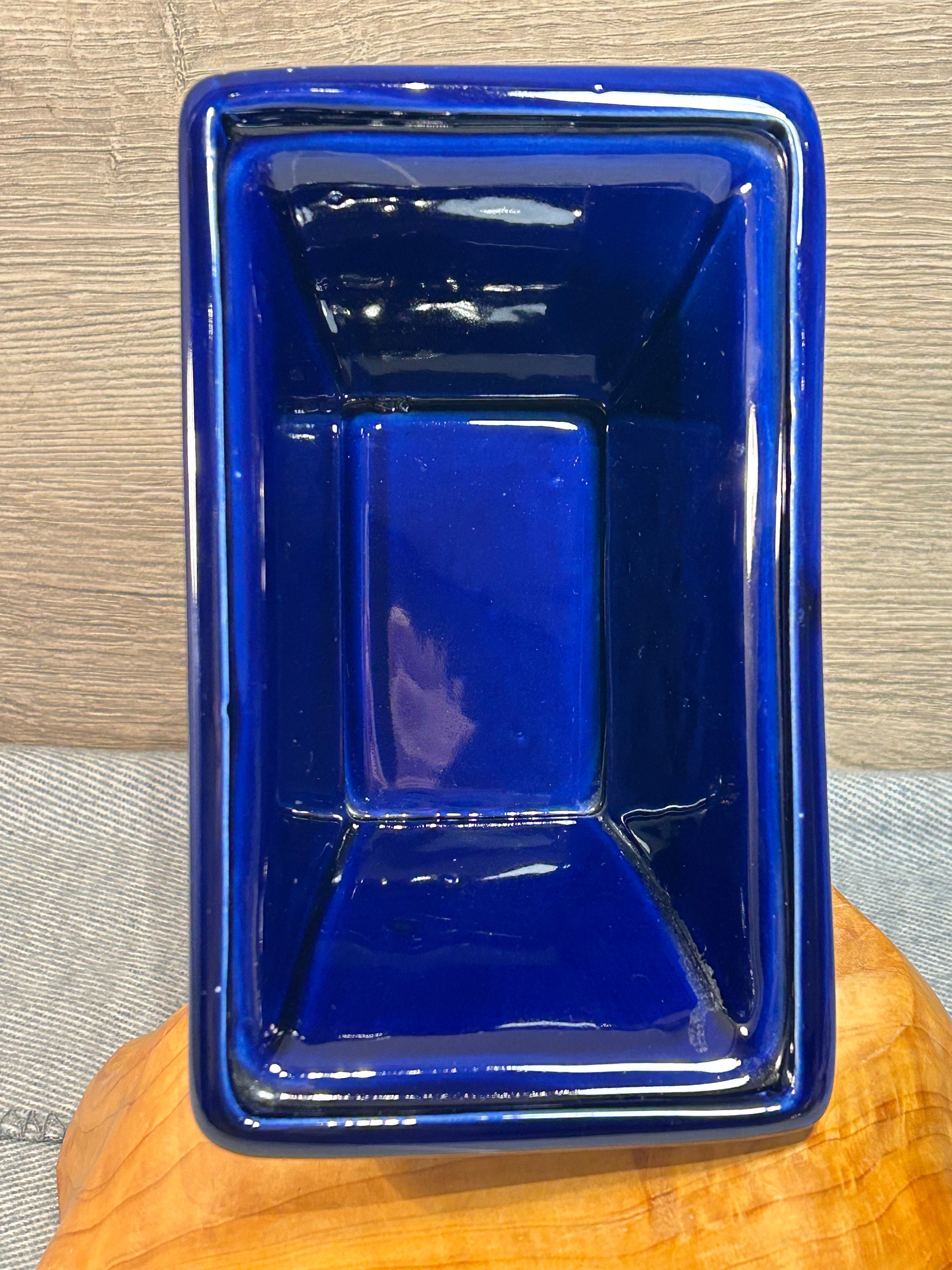 Vintage Blue Ceramic Rectangular Embossed Floral Motif Centrepiece ...