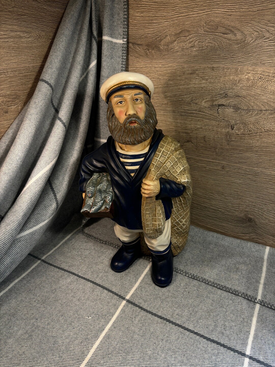 Vintage Large Sailor Statue | Big Bushy Beard Boatman With Box of Fish ...