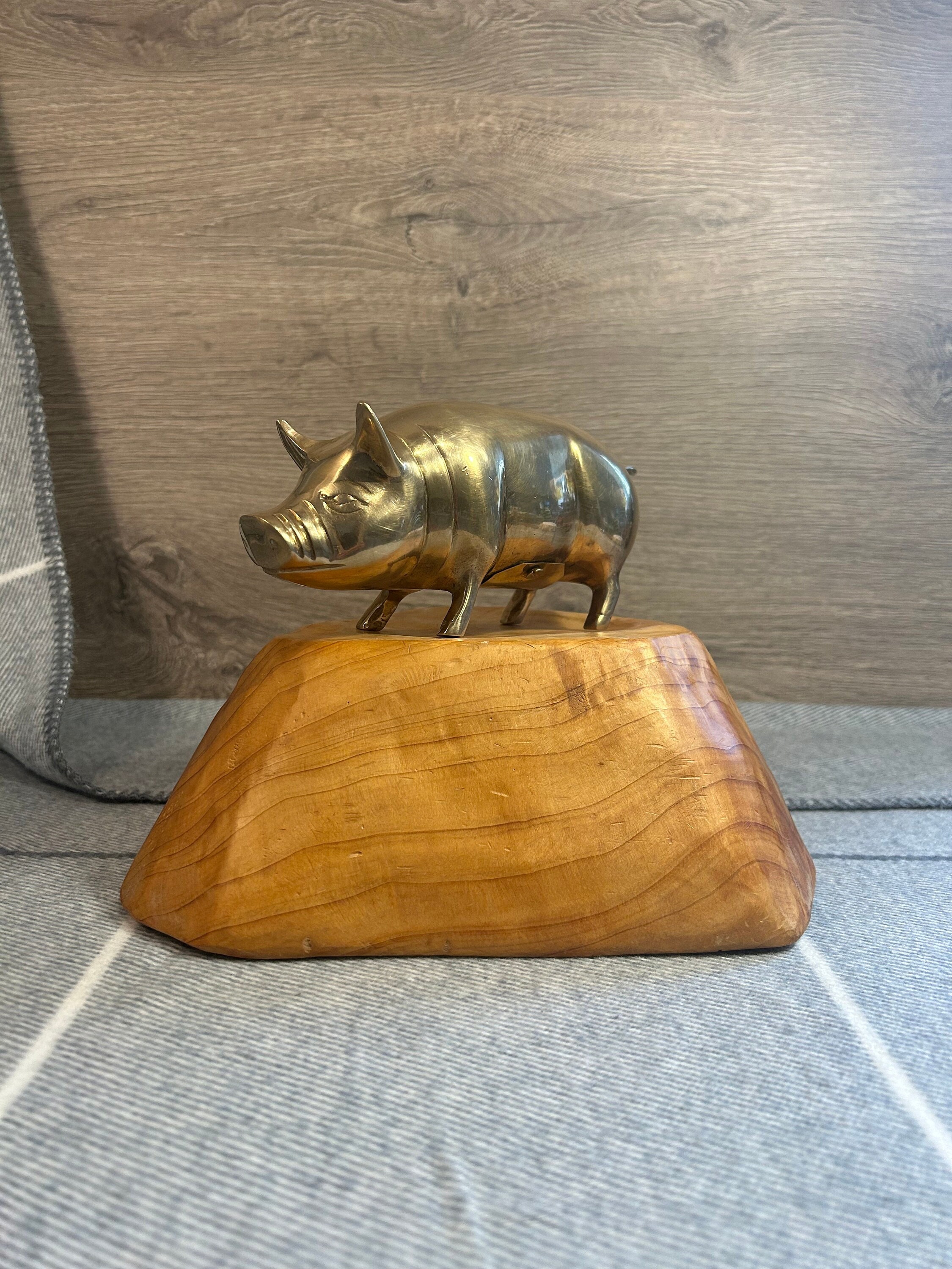 Vintage Mid Century Heavy Solid Brass Porker Pig Statue Piggy - Etsy