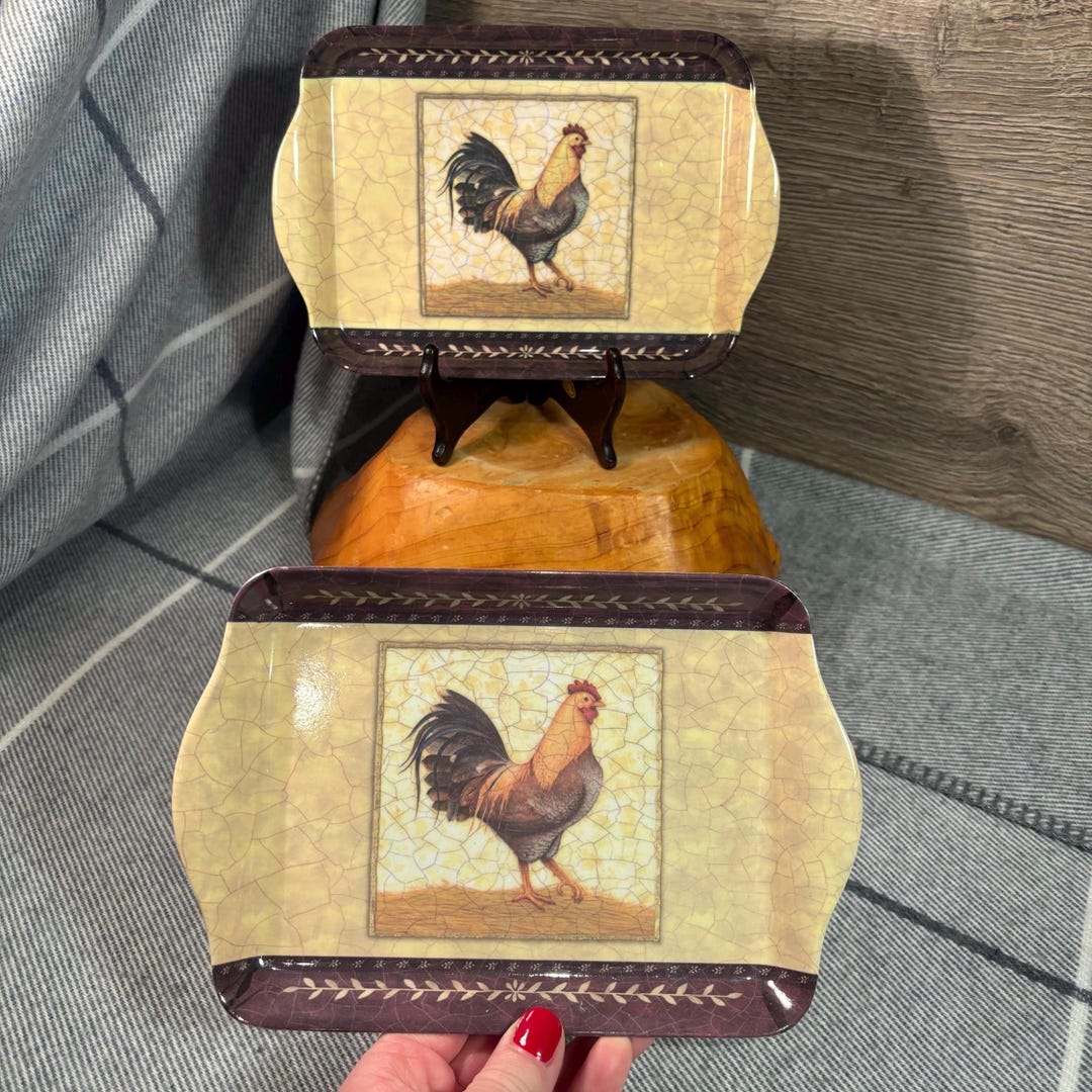 Vintage Crackle Effect Melamine Plastic Rooster Small Trays- Set of 2 ...