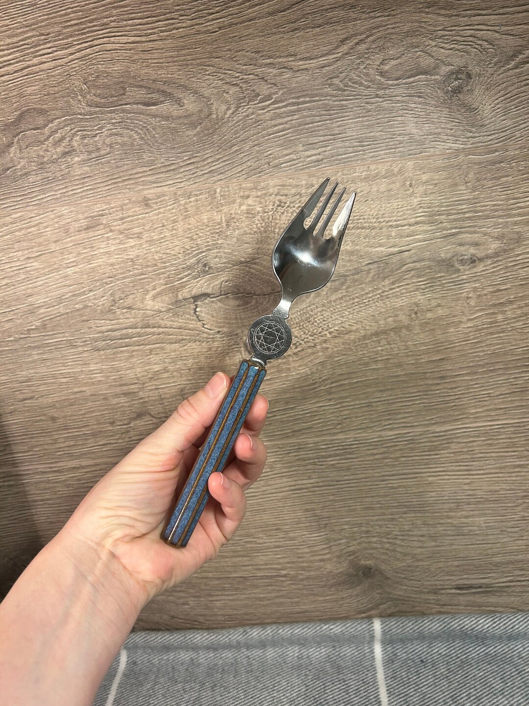 Vintage Blue Ceramic Octagonal Handle Cutlery Forks With Central ...