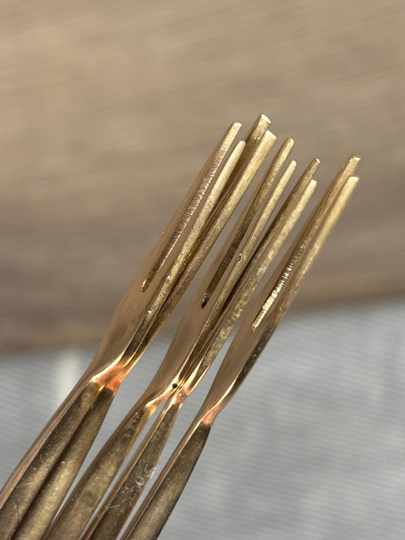 Vintage Set of 5 Solid Brass Thailand Fruit & Dessert Mini Forks ...