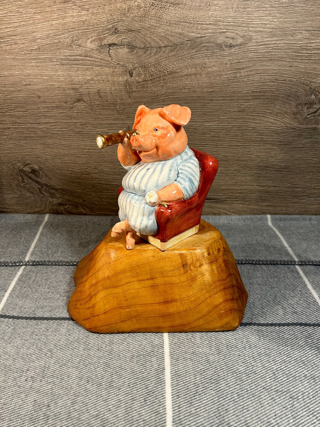 Vintage Hand Painted Spying Pig in Armchair Piggy Bank Handheld ...