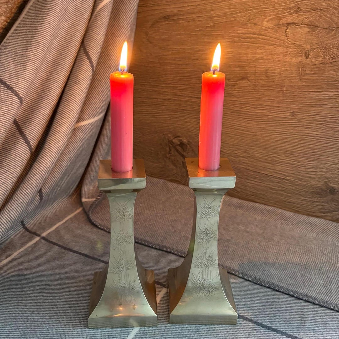 Vintage Bamboo Motif 2 Candlesticks Made in Changsha Chen Shin Co China ...
