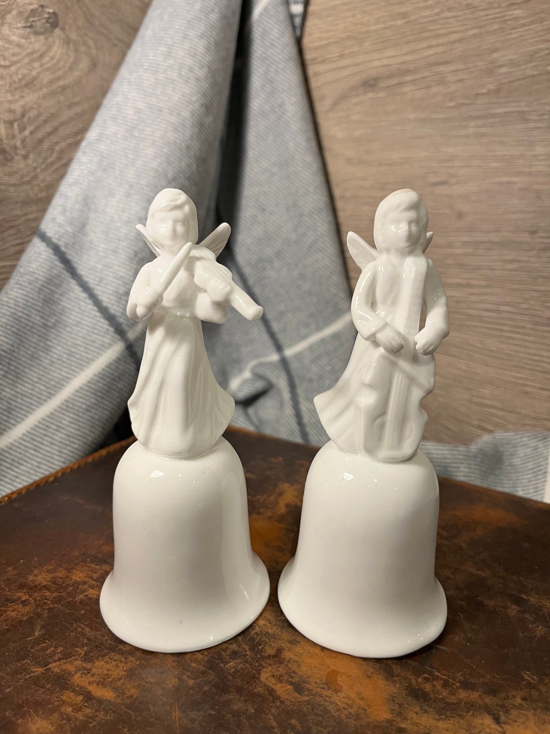 Vintage White Ceramic Porcelain Angel Bell Ringer Figurine Ornament ...