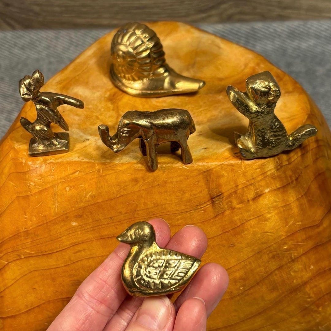 Vintage Solid Brass Five Small Animals | Snail, Elephant, Duck, Dog and ...