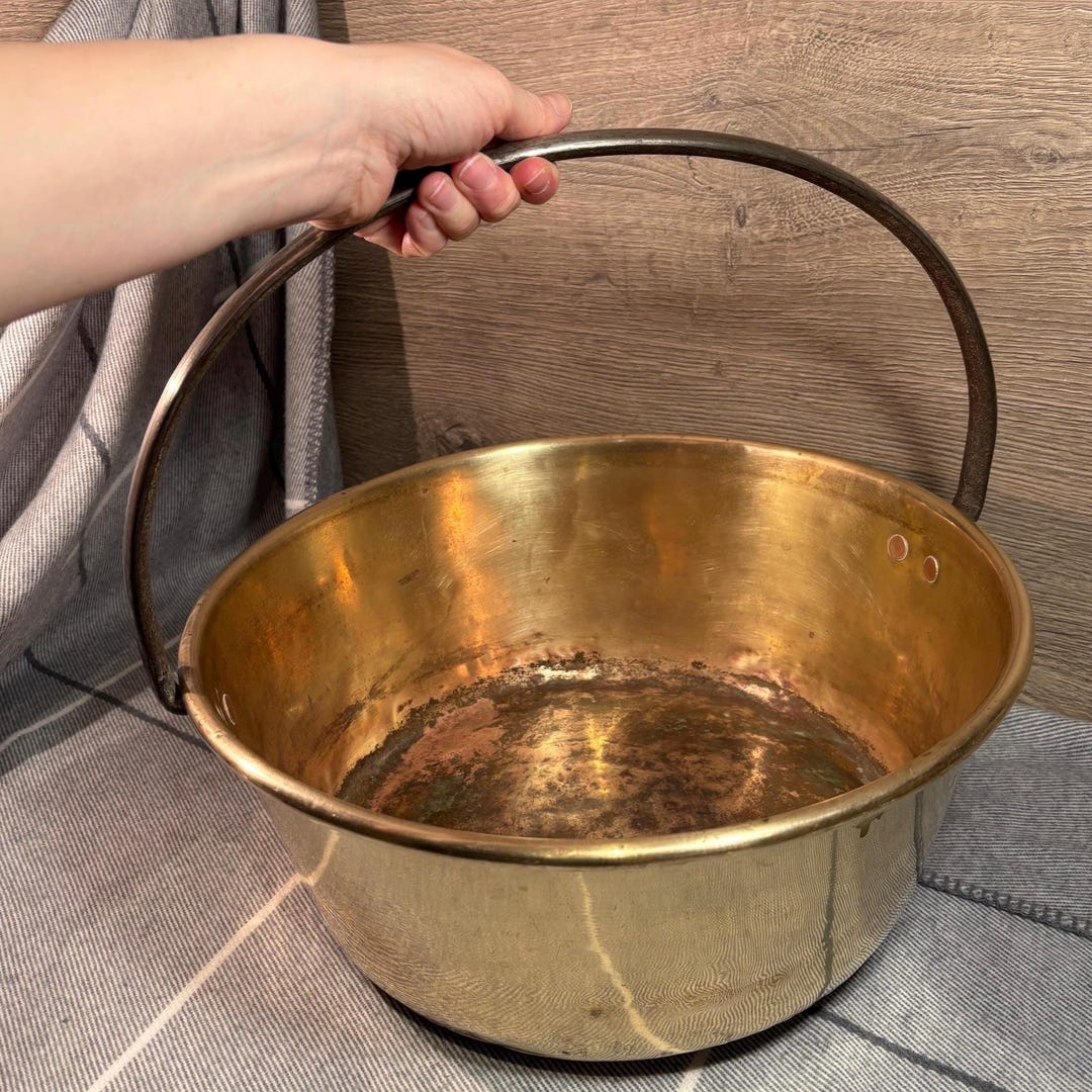 Vintage 2.2kg Solid Brass Heavy Decorative Jam Pan | Cast Iron Fixed ...