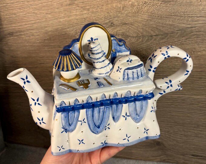 Vintage Blue & White Dressing Table Teapot | Ceramic Decorative Novelty ...