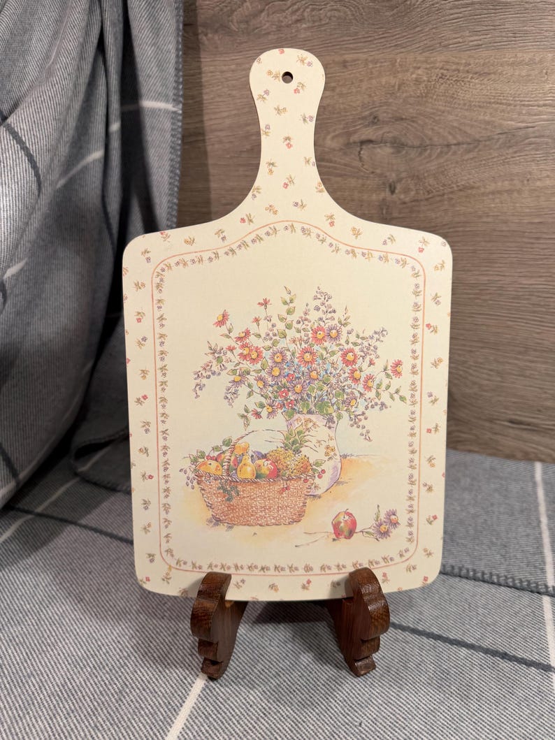 Vintage Retro Flower Bouquet & Fruit Basket Motif Melamine Chopping ...