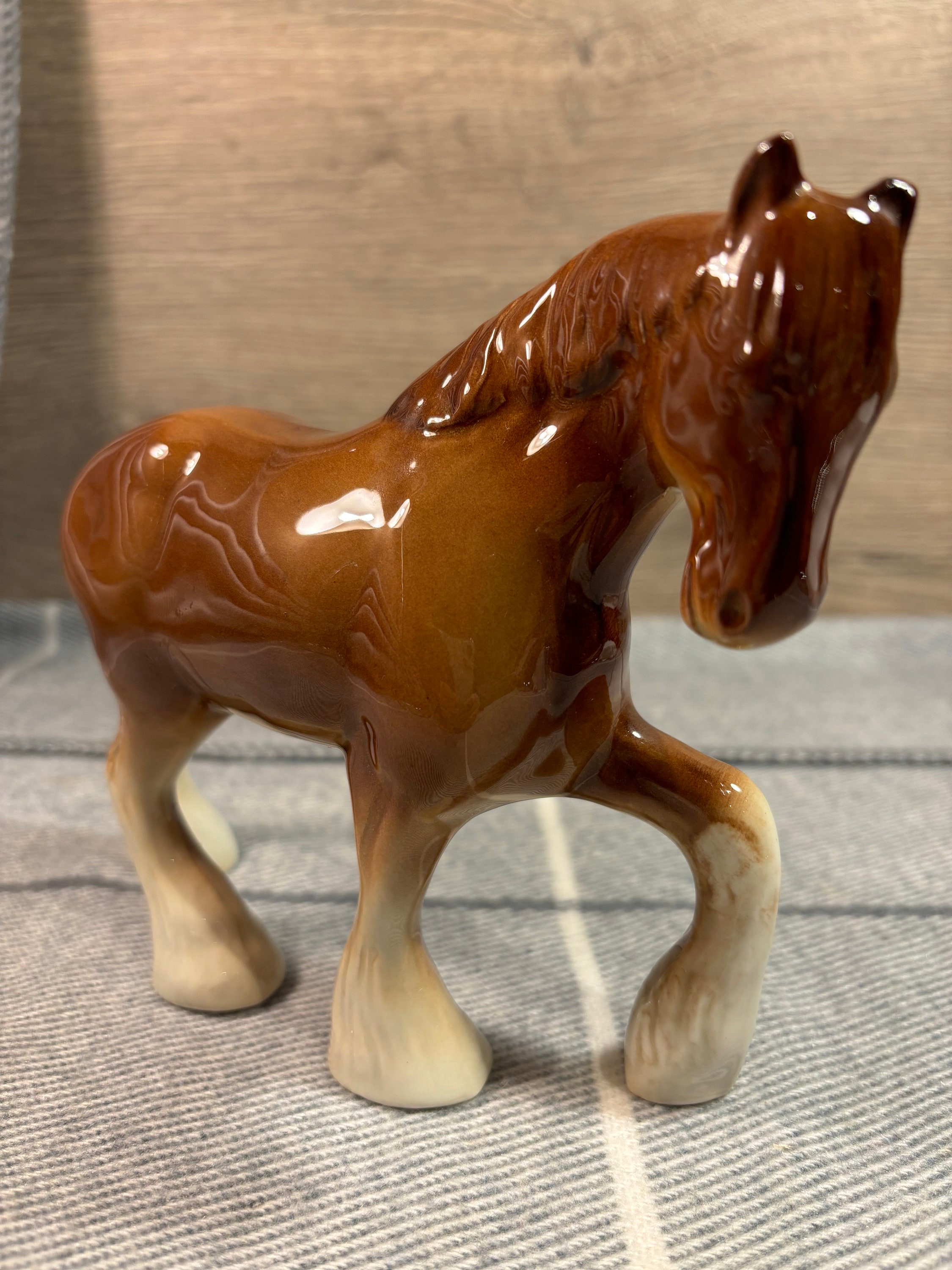 Vintage Ceramic Bay Chestnut Horse Figurine | Small Brown Glaze ...
