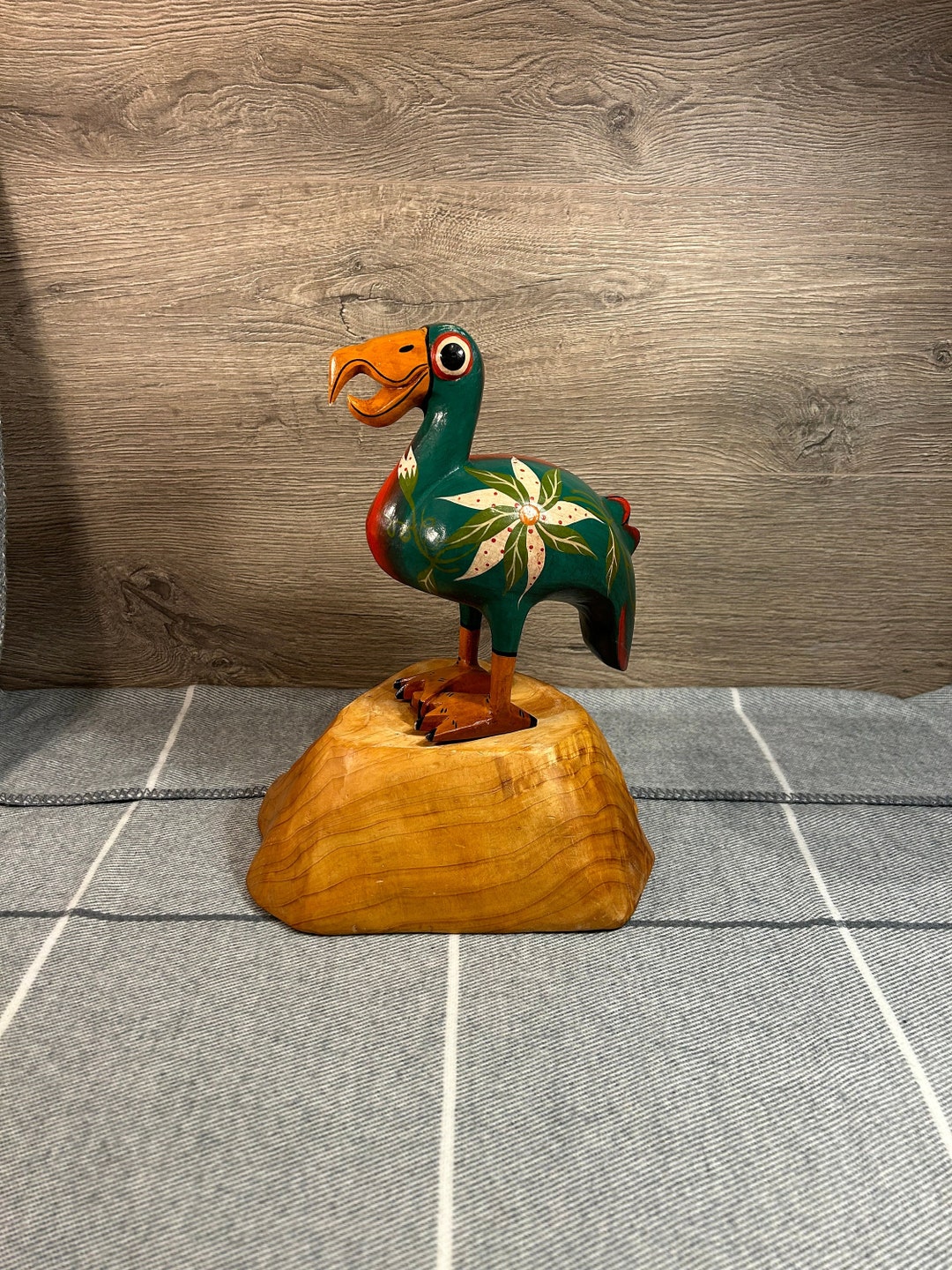 Vintage Hand Carved & Painted Emerald Green Happy Dodo Bird Wooden ...