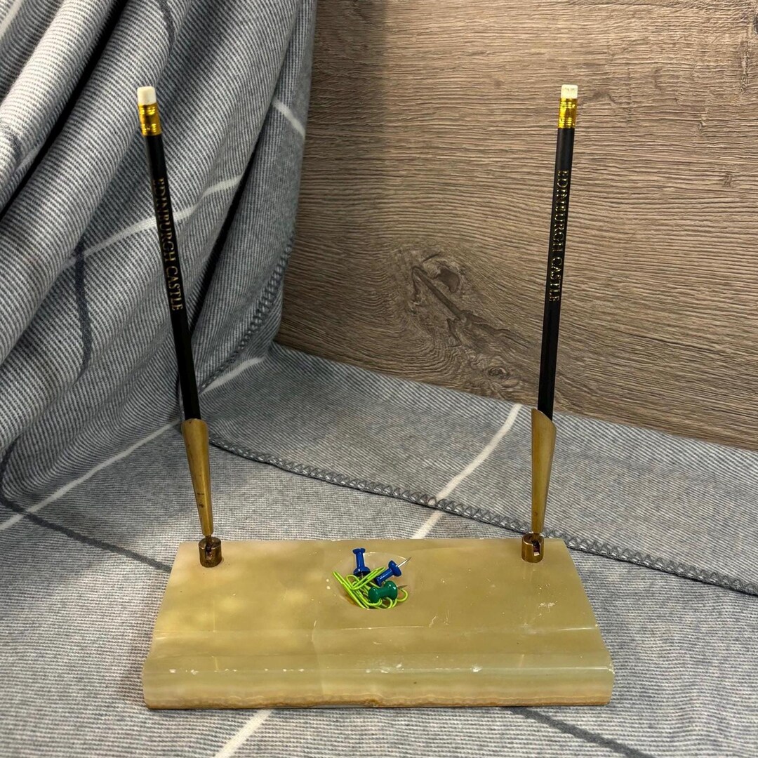 Vintage Green Onyx Block Desk Tidy Pen Holder | MCM Desktop Accessories ...