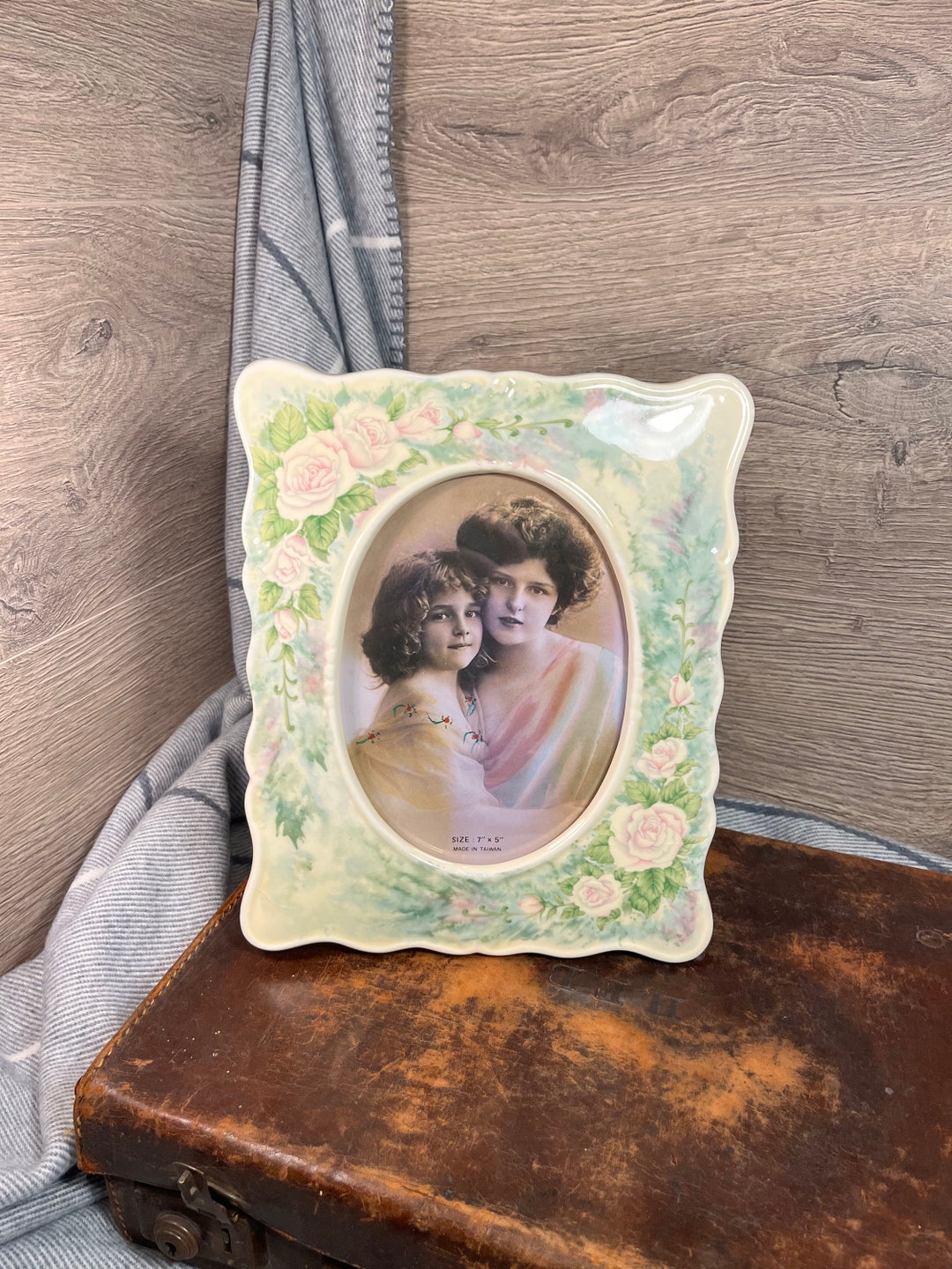 Vintage Rectangular Ceramic Photo Frame With Gently Scalloped Edging ...