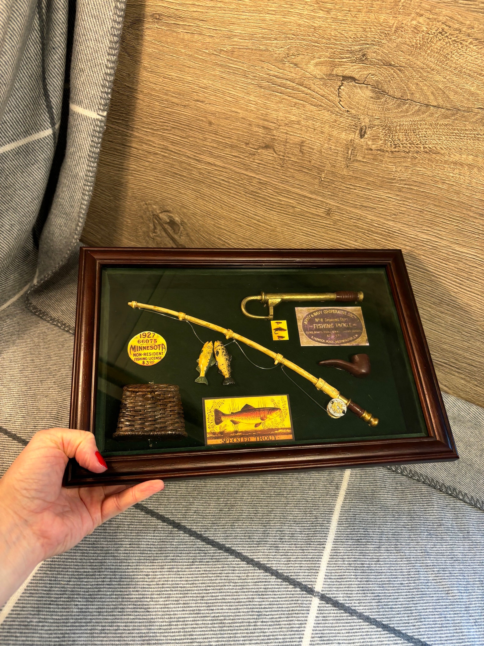 Vintage Fishing Shadow Box | Diorama 3D Fisherman's Framed Wall Hanging ...