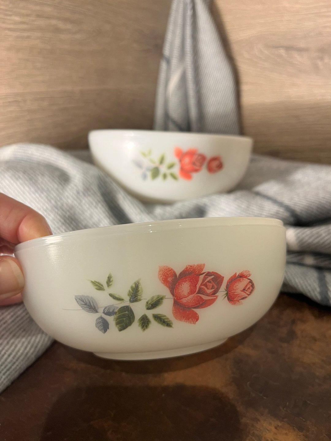 Vintage 1960s Pyrex JAJ Milk Glass June Rose Jockey Cap Bowls X2 - Etsy
