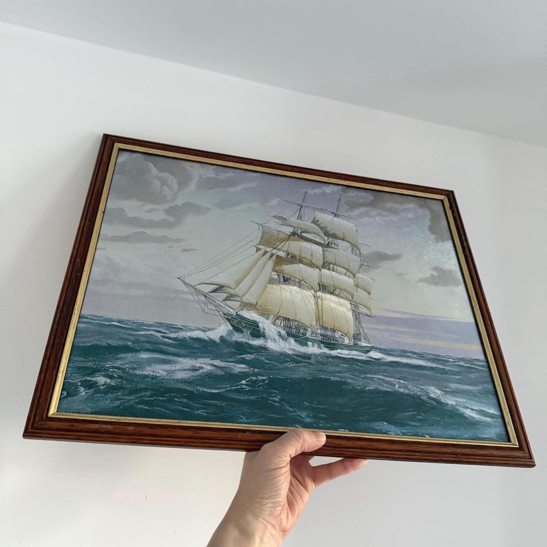 Vintage Barque Schooner Sailing Ship Aluminium Foil Large Framed Print ...