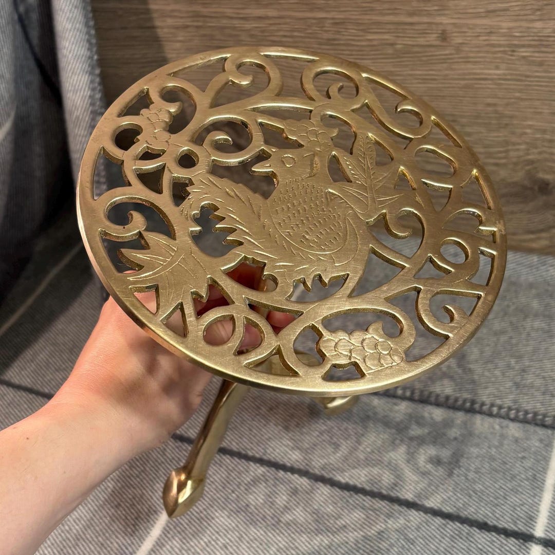 Vintage Squirrel Munching Solid Brass Pedestal 3 Footed Small Round ...