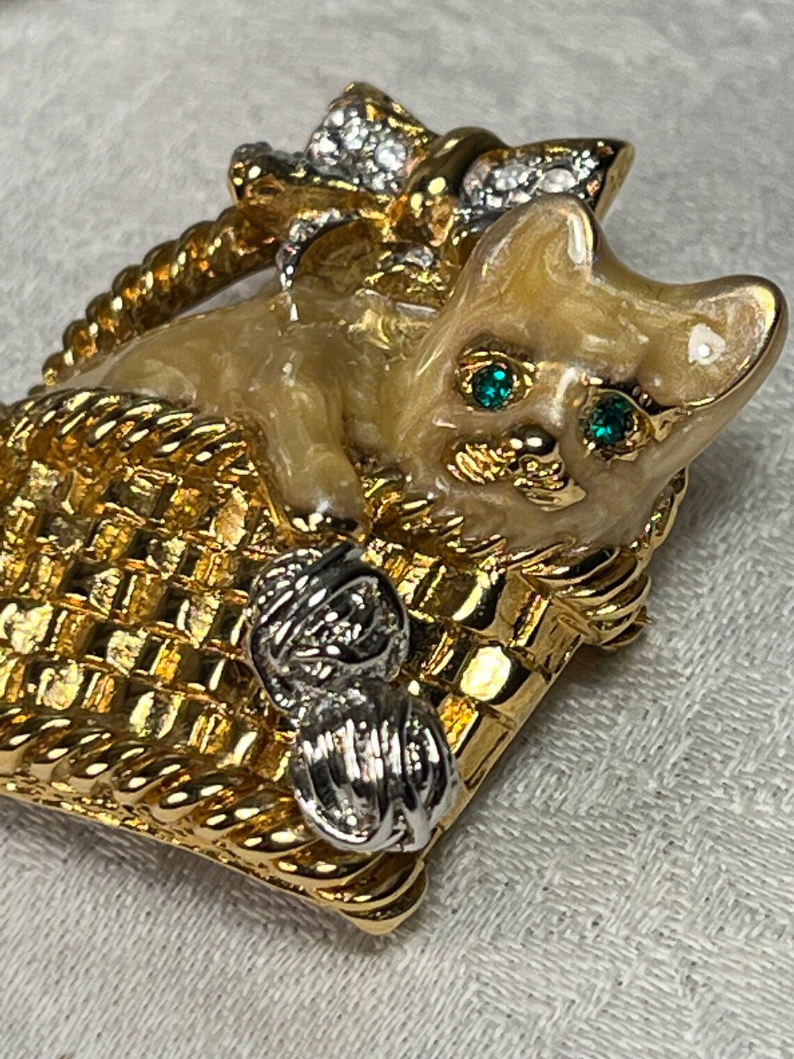 Vintage Signed Puccini Gold Tone With Clear Crystal Kitten in the ...