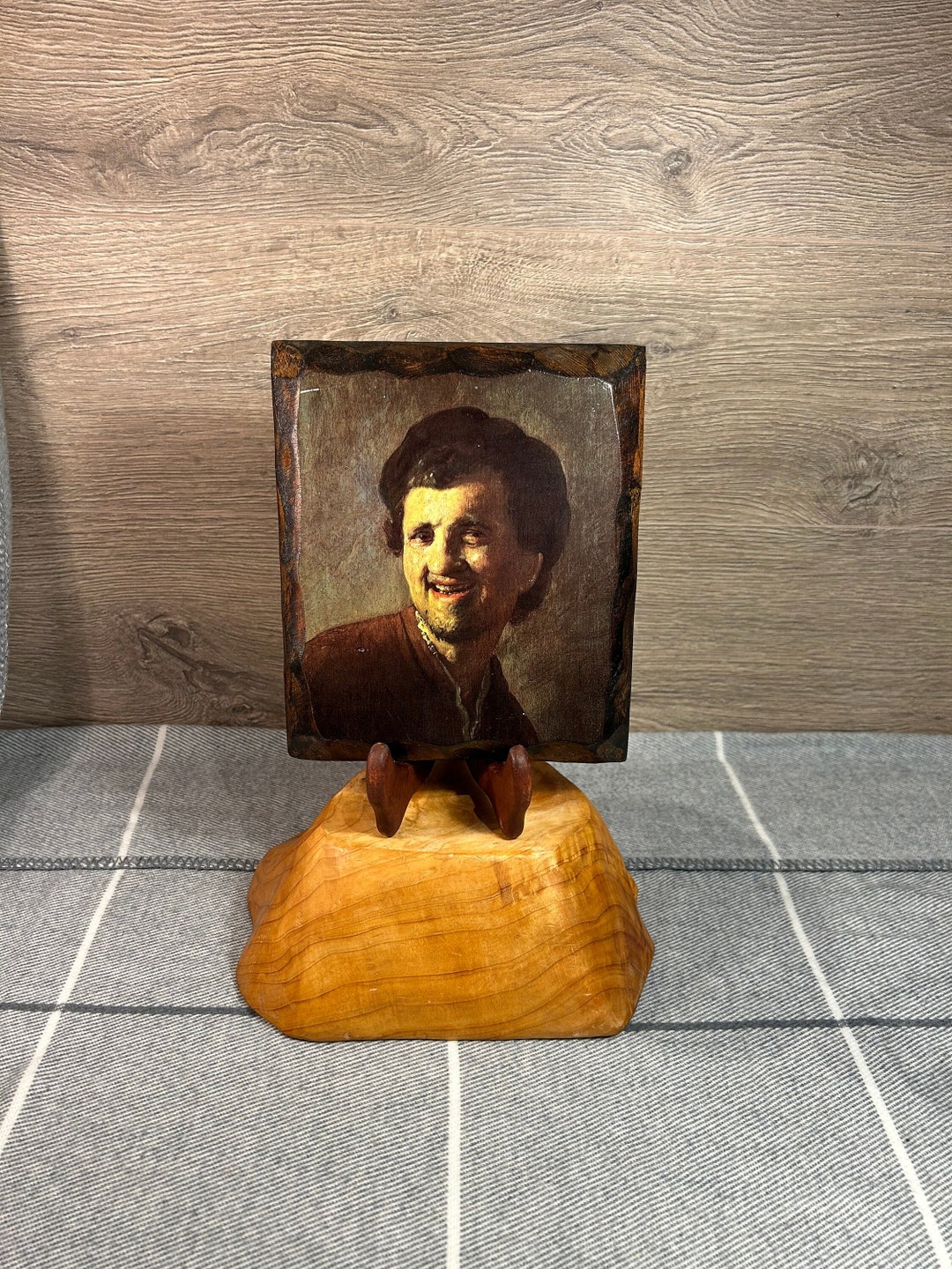 Vintage 1630 Rembrandt Self Portrait Print on Dark Wood Wall Hanging ...