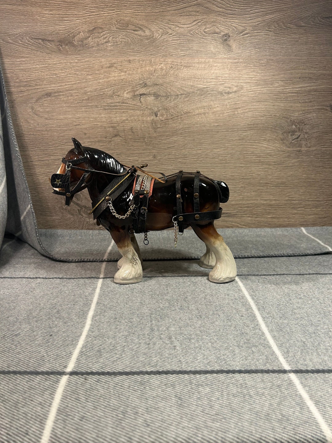 Vintage Mid Century Brown Ceramic Harness Shire Horse Statue Ornament ...