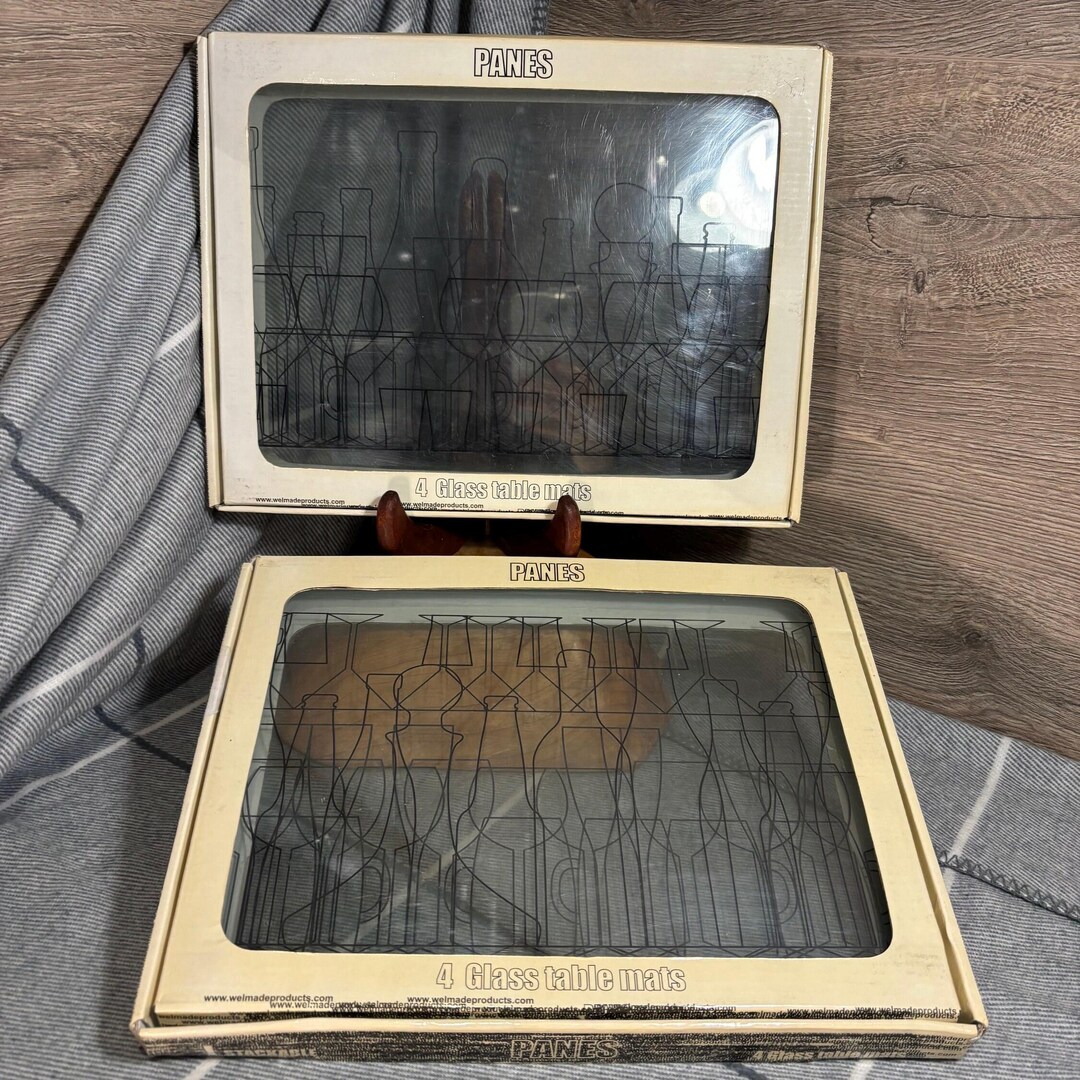 Vintage Panes Heavy 4 Glass Table Mats With Barware Motifs | Vino ...
