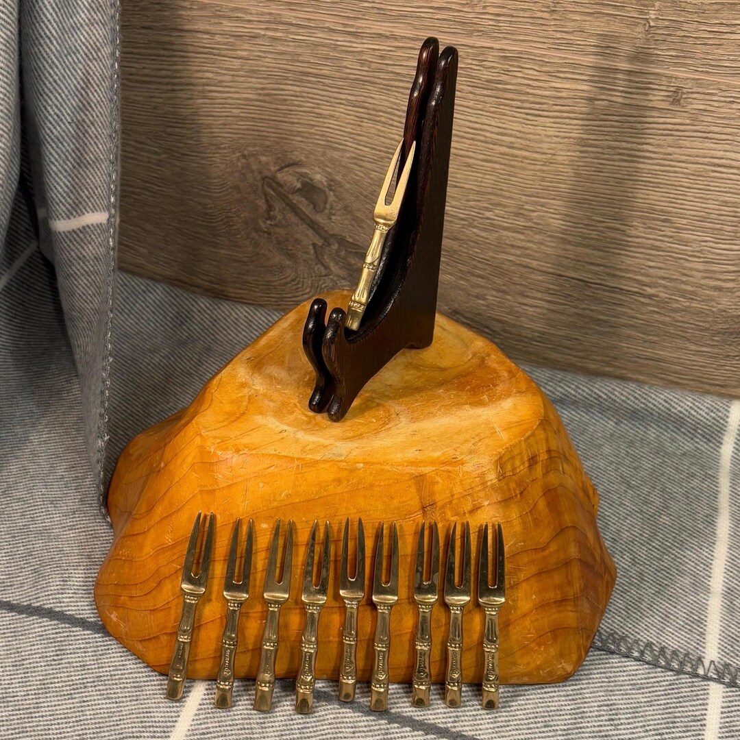 Vintage Thailand Solid Brass Petite Bamboo Style Pickle Forks- Set of ...