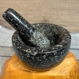 Vintage Hand Crafted Black Stone Rock Mortar and Pestle Kitchen ...