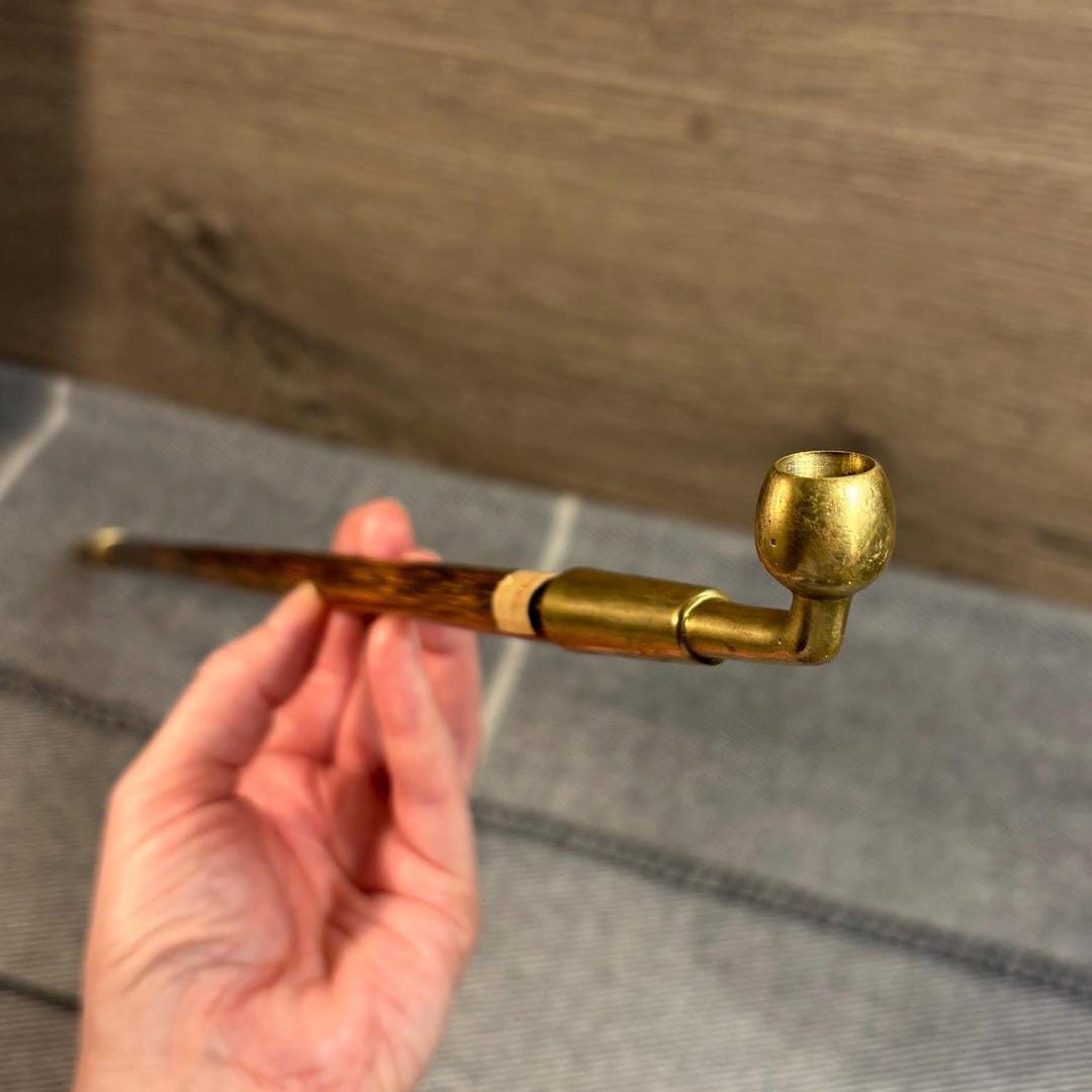 Vintage Long Solid Brass and Wood Opium Pipe Made in China | Oriental ...