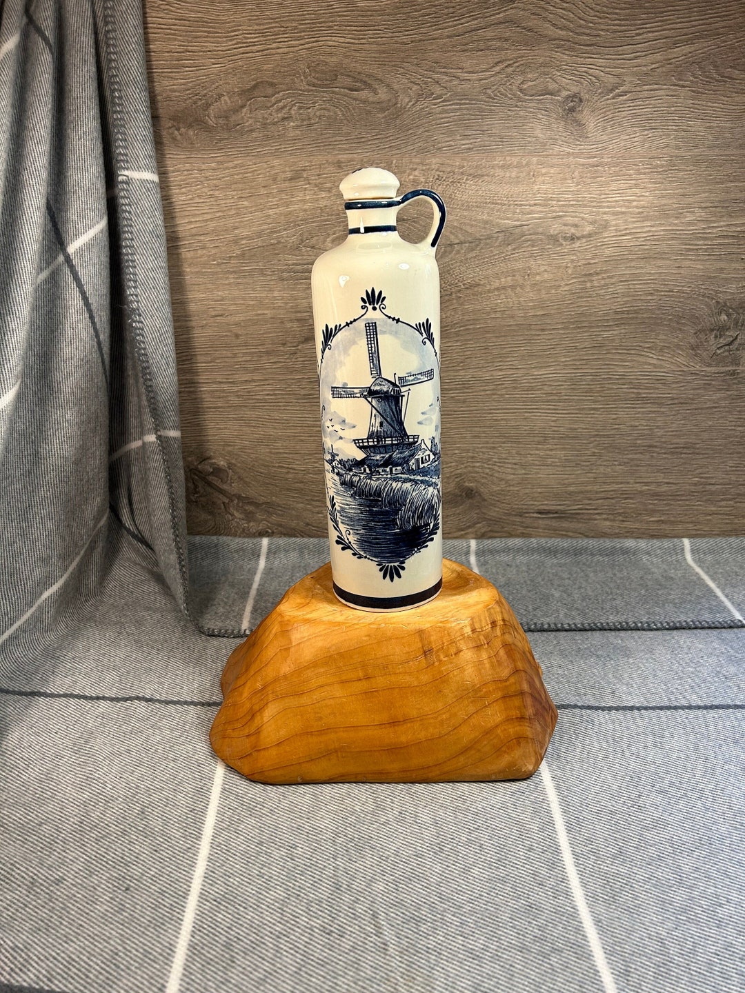 Vintage Delft Blue Bols Hand Painted Flask Bottle With Windmill & Cork Stopper | Collectible ...