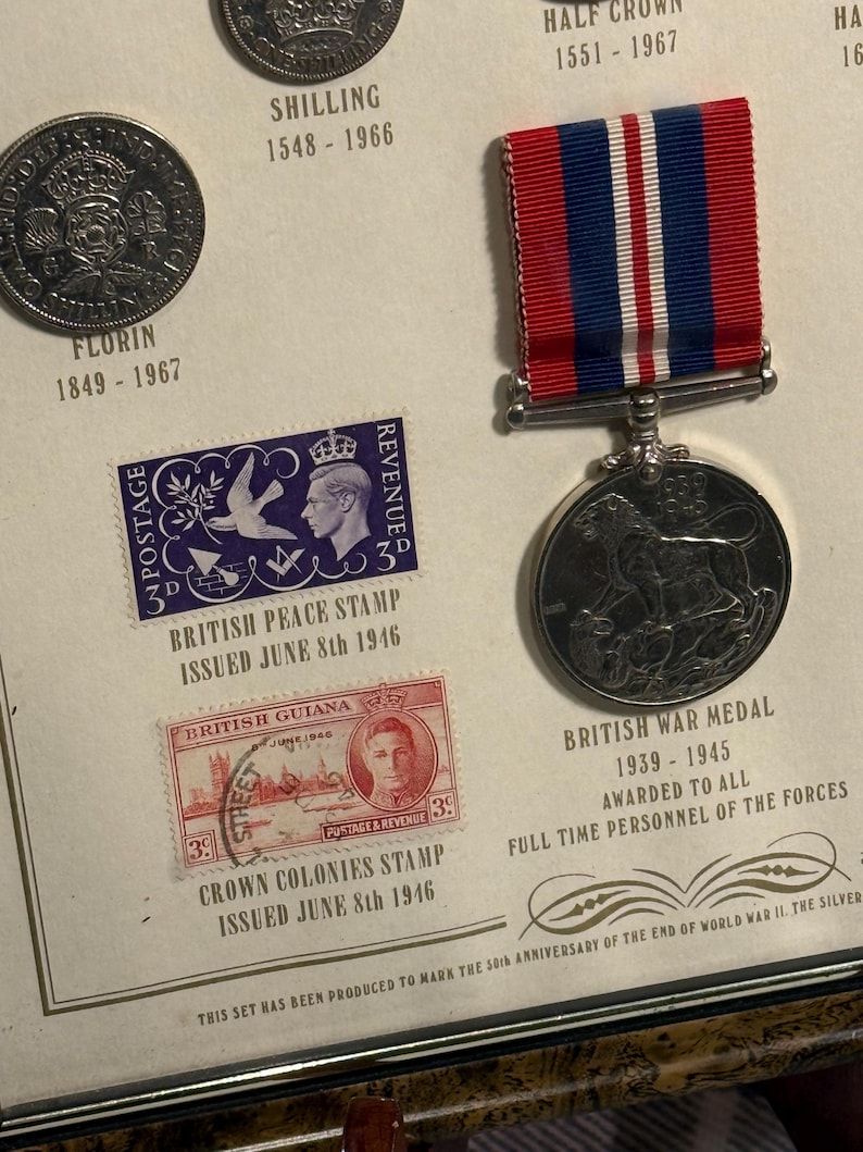 Vintage World War II Commemorative Coin, Stamp & Medal Set Wall Hanging ...