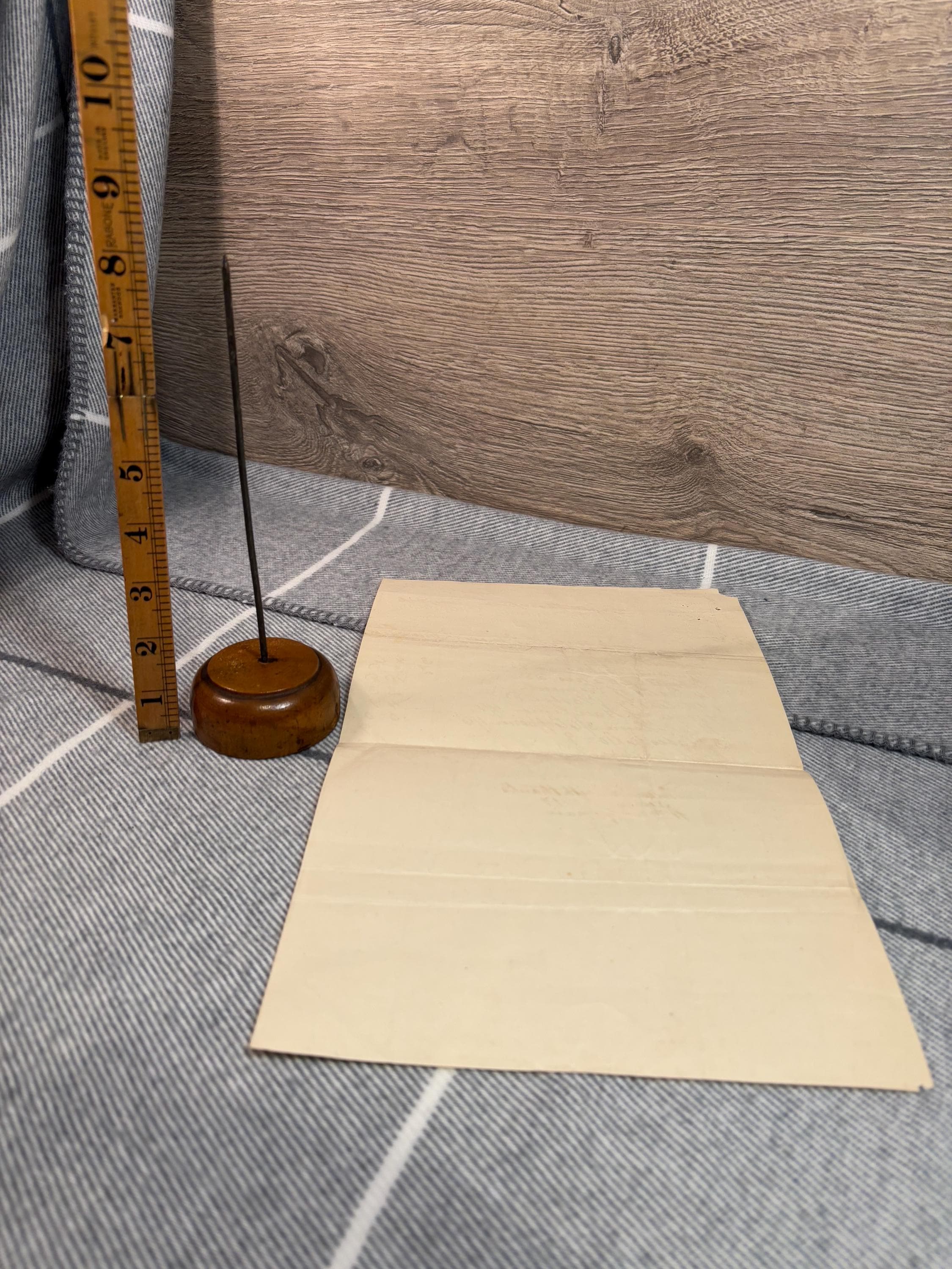 Vintage Old School Till Receipt Bill Paper Spike on Wooden Round Plinth ...