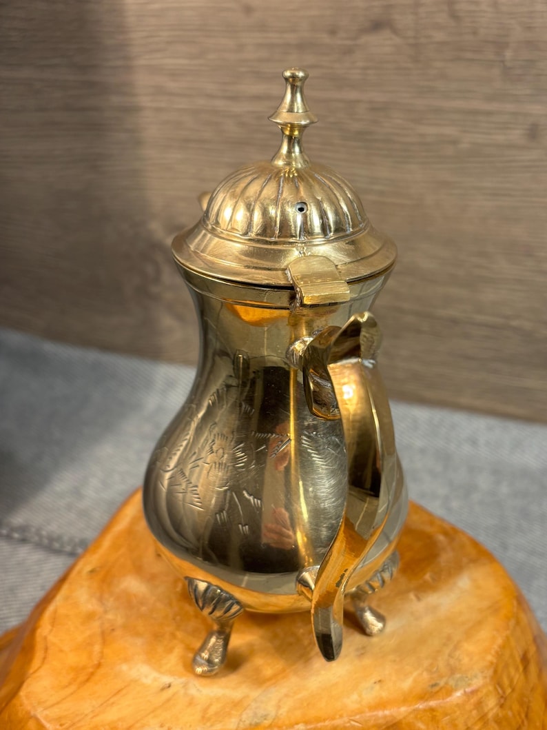 Vintage Solid Brass Footed Little Teapot With Hinged Ribbed Dome Lid ...