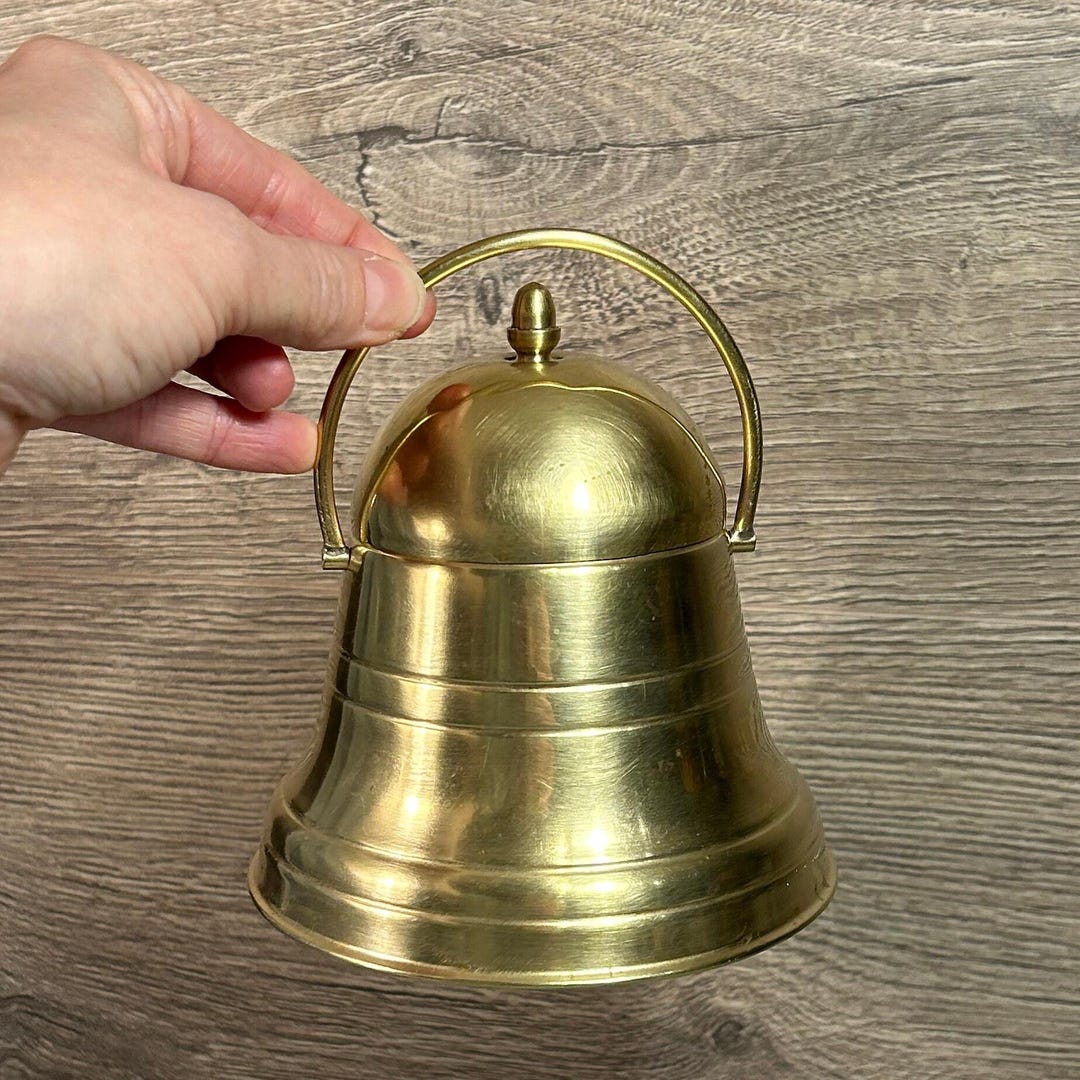 Vintage Brass Bell Shaped Lightweight Lidded Kitchen Tea Bag Caddy With ...
