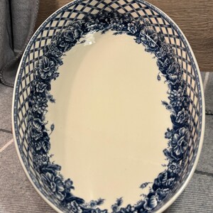 Vintage Heavy Stoneware Oval Blue Flower Oven Roaster Dish | Rosemore ...