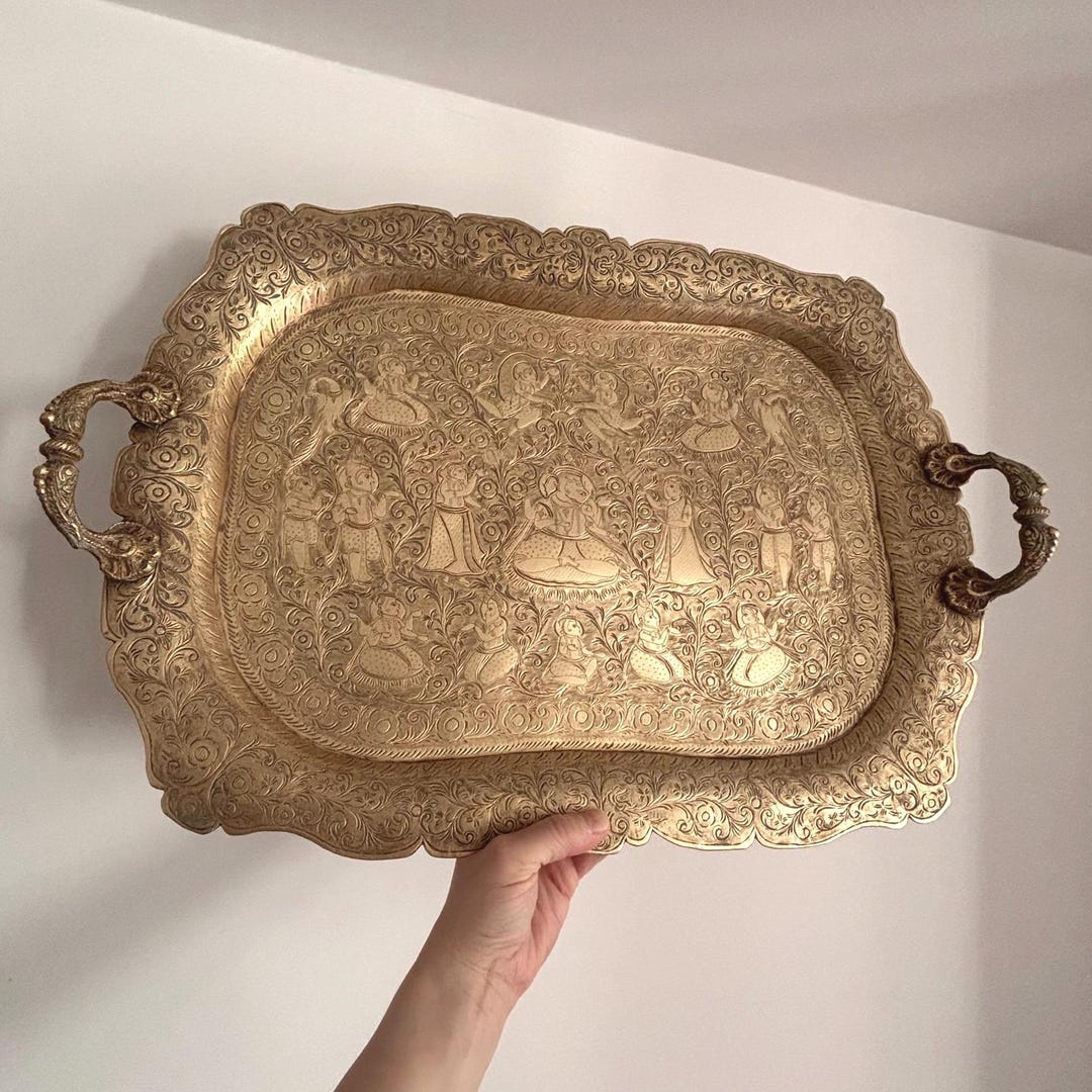 Vintage Hand Crafted & Etched Large Ornate Ganesh Hindu Deity Tray With ...