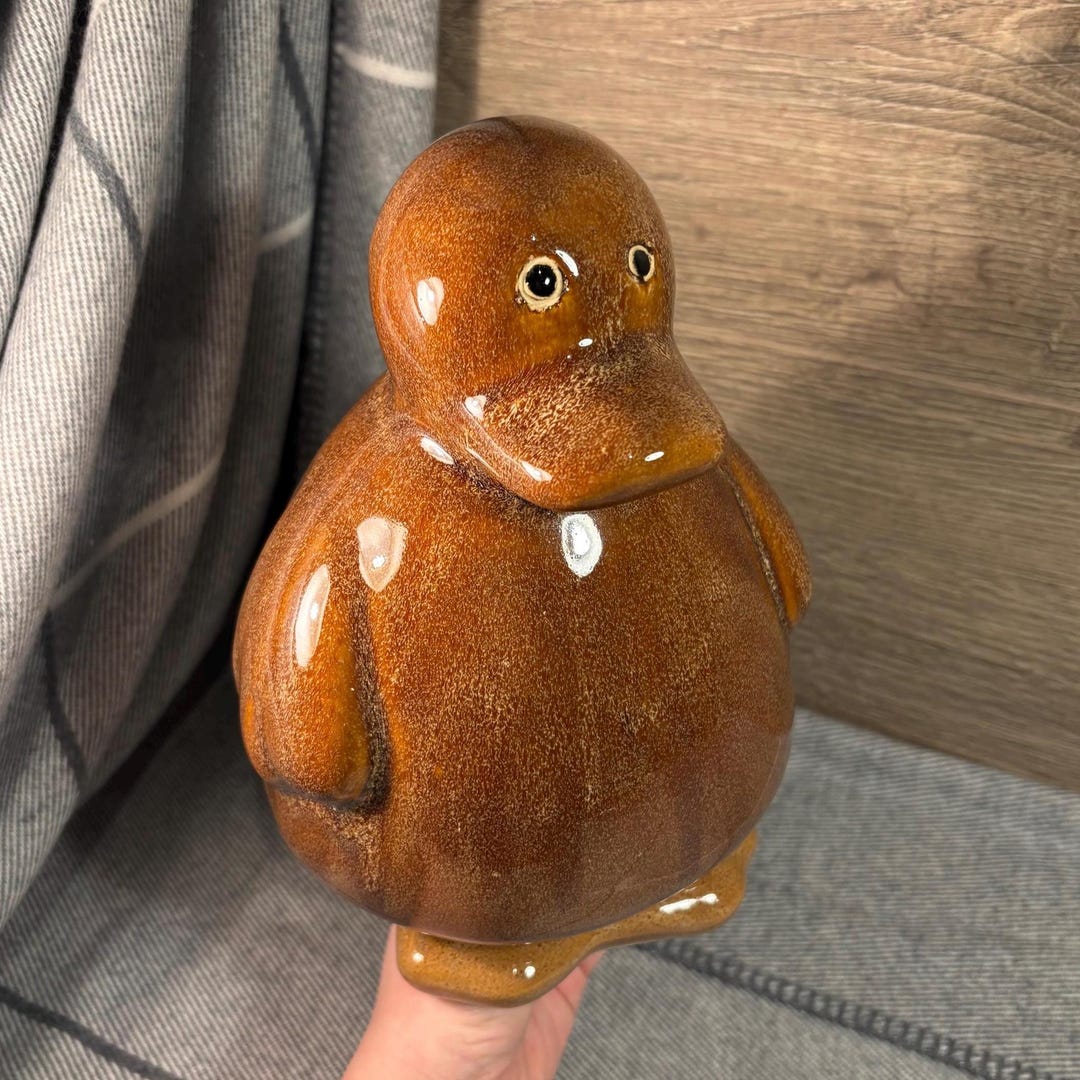 Vintage Whimsical Large Fat Duck Statue | Fun Round Brown Bird Statue ...