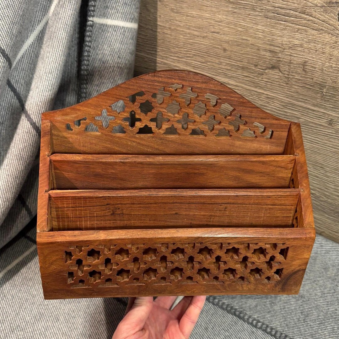 Vintage Hand Crafted Letter Rack | Natural Wood Study Desk Tidy | Boho ...