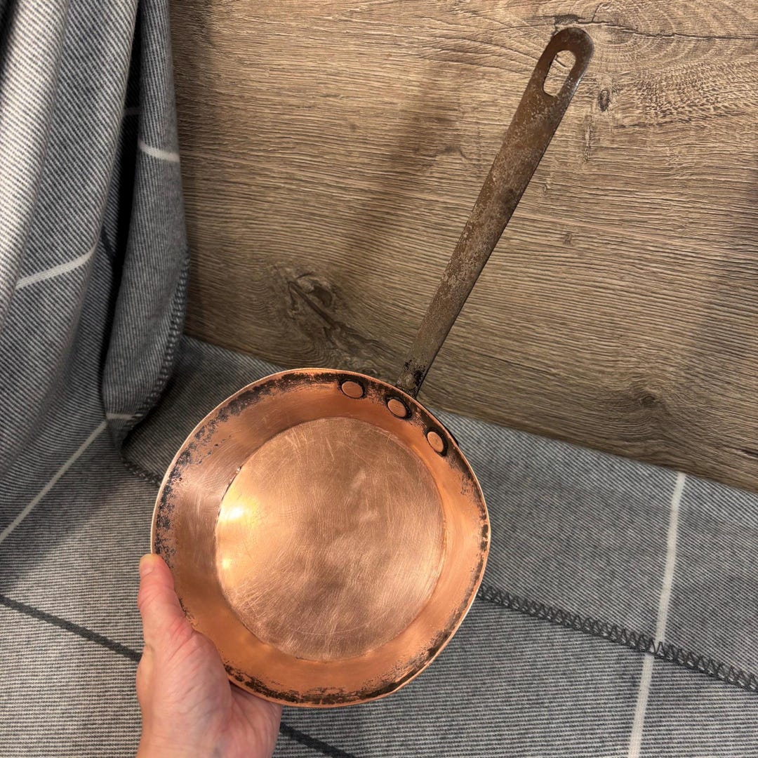 Vintage Small Copper Frying Pan Skillet With Long Iron Handle | Rustic ...