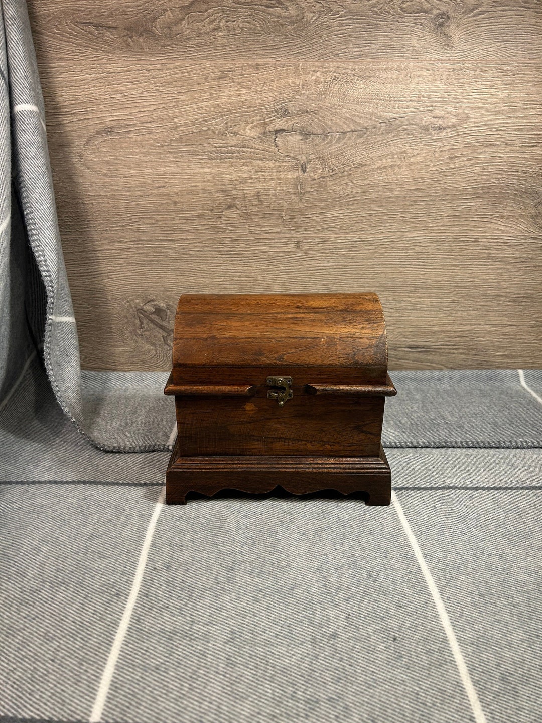 Vintage Dark Wood Domed Plinth Base Oblong Lidded Hinged Retro ...