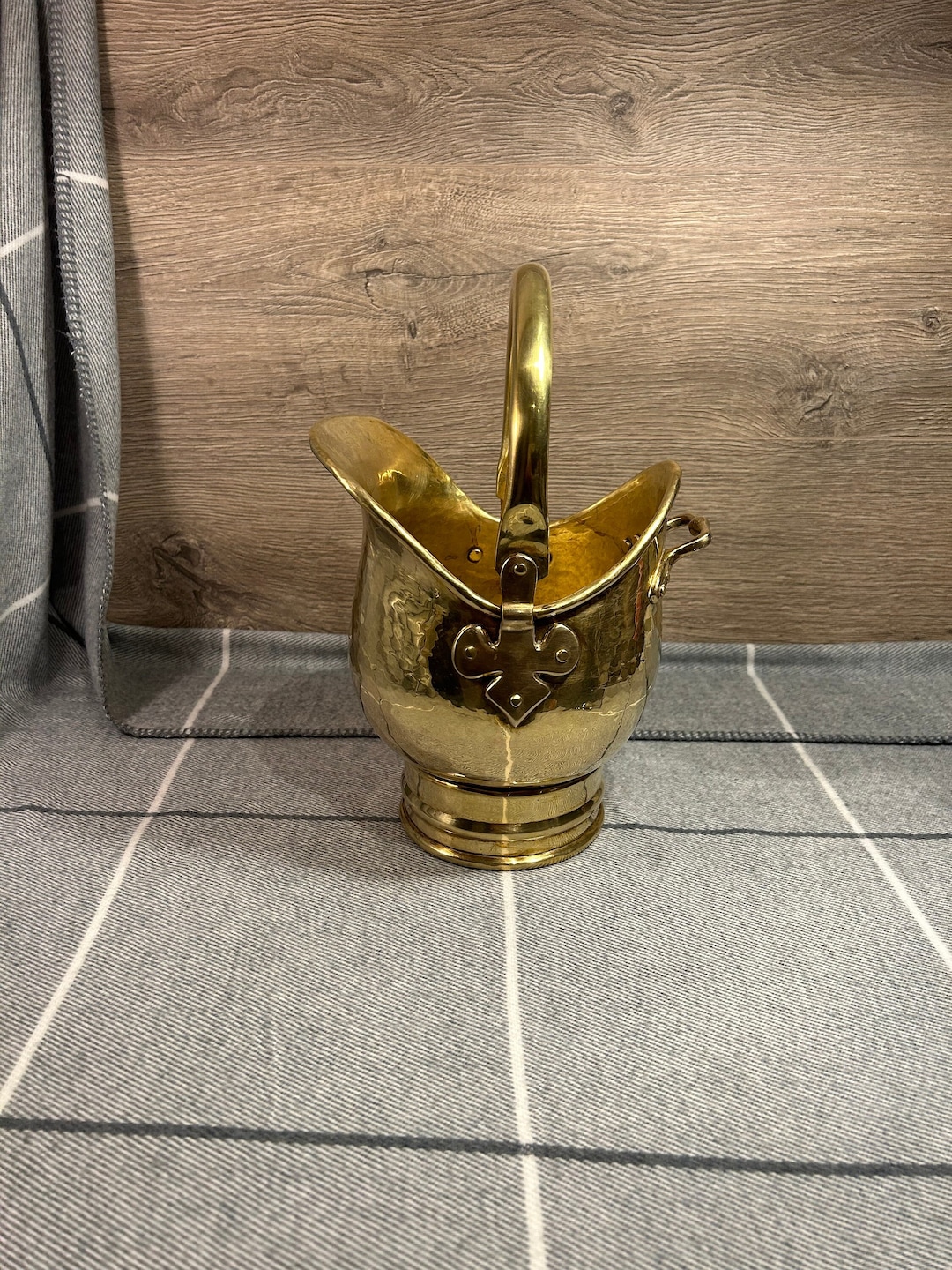 Vintage Brass Round Fleur De Lis Helmet Shaped Coal Log Bucket ...