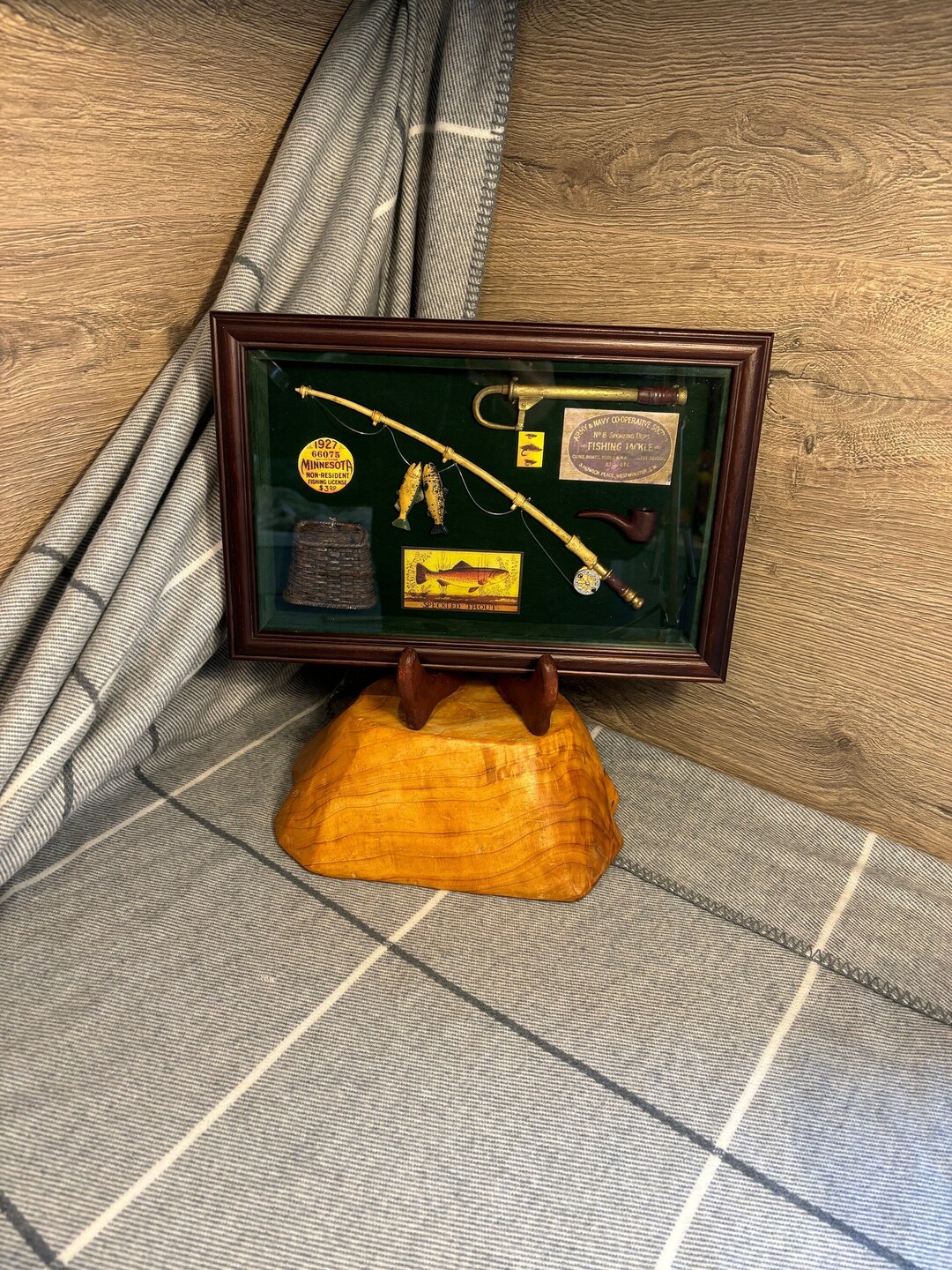 Vintage Fishing Shadow Box | Diorama 3D Fisherman's Framed Wall Hanging ...