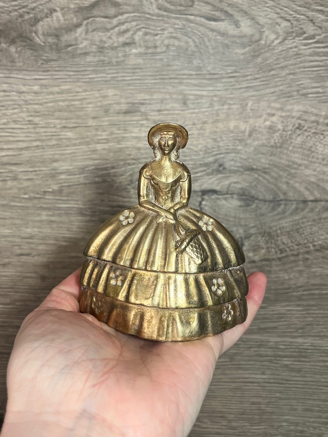 Vintage Solid Brass Made in England Victorian Lady Girl in Crinoline ...