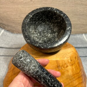 Vintage Hand Crafted Black Stone Rock Mortar and Pestle Kitchen ...