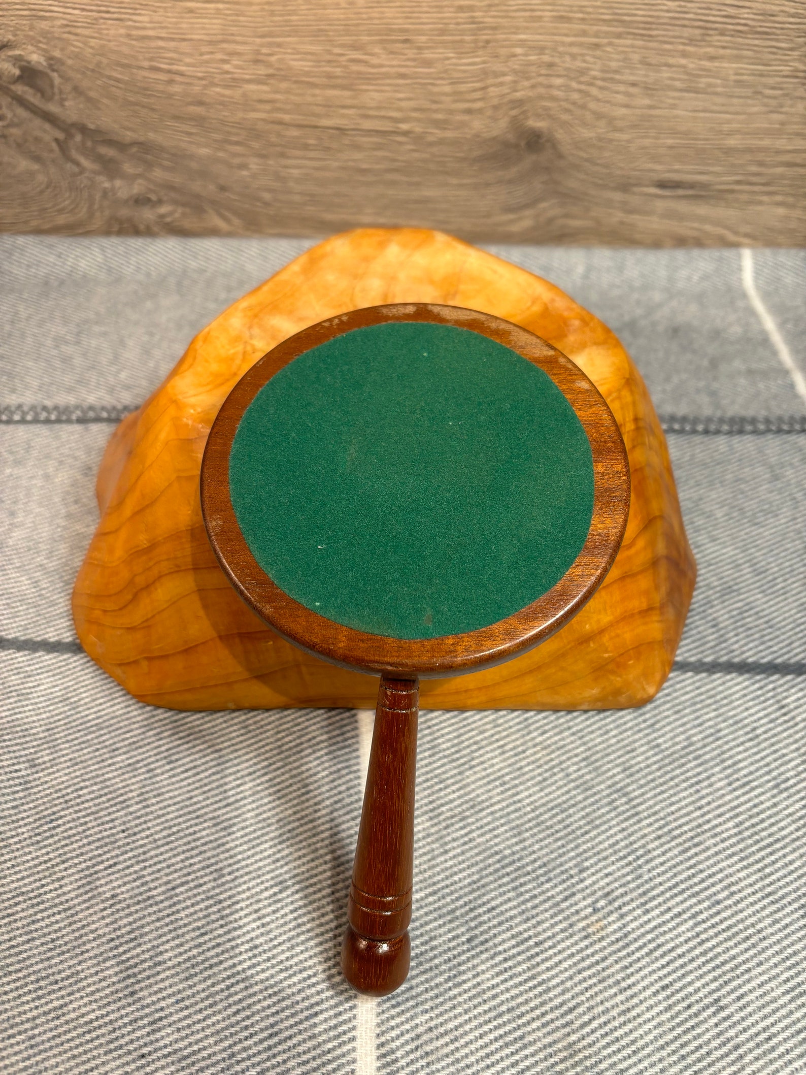 Vintage Mid Century Wooden Rustic Round Green Felt Base Coaster With ...