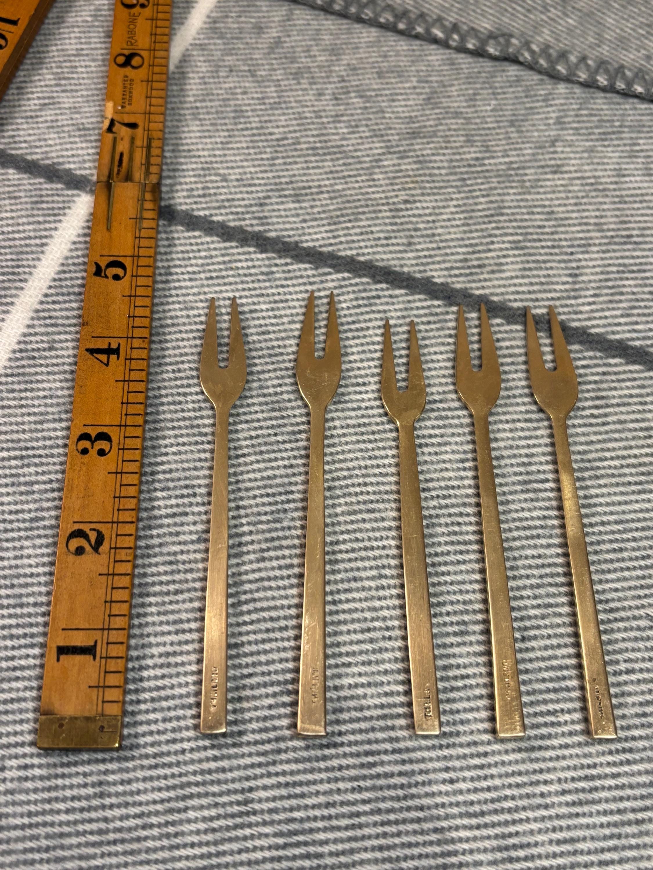 Vintage Set of 5 Solid Brass Thailand Fruit & Dessert Mini Forks ...